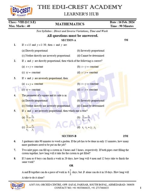 8th Icse Test Paper Math Pdf Mathematics