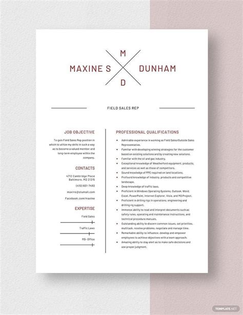 Field Sales Rep Resume In Pages Word Download