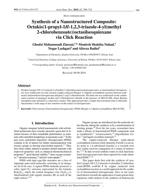 Pdf Synthesis Of A Nanostructured Composite Octakis 1 Propyl 1h 1 2 3 Triazole 4 Yl Methyl 2