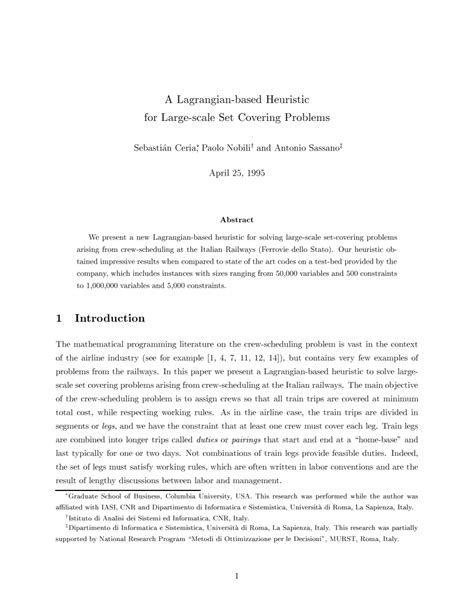 Pdf A Lagrangian Based Heuristic For Large Scale Set Covering Problems