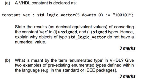Solved A A Vhdl Constant Is Declared As Constant Vec