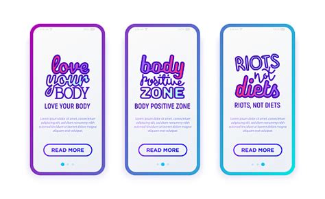 신체 긍정적 인 스티커 세트 몸을 사랑 몸 긍정적 인 영역과 폭동하지 다이어트 현대 벡터 그림입니다 개념에 대한 스톡 벡터 아트