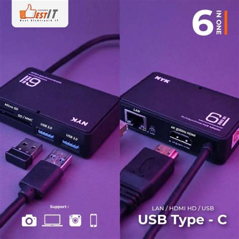 Promo Nyk Hub Converter Usb Type C Hub 6 In 1 Lan Hdmi 4K Usb Card Read Diskon 23 Di