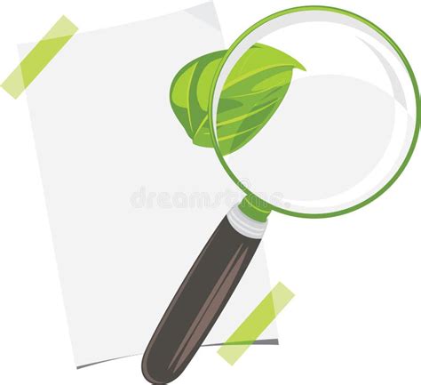 Magnifying Glass Paper Sheet And Leaf Isolated On The White Stock
