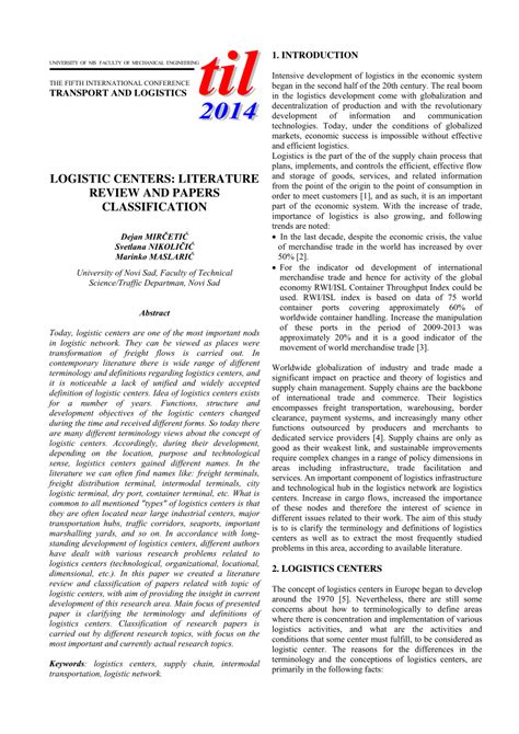 Download Pdf Logistics Centers Literature Review And Papers Classification