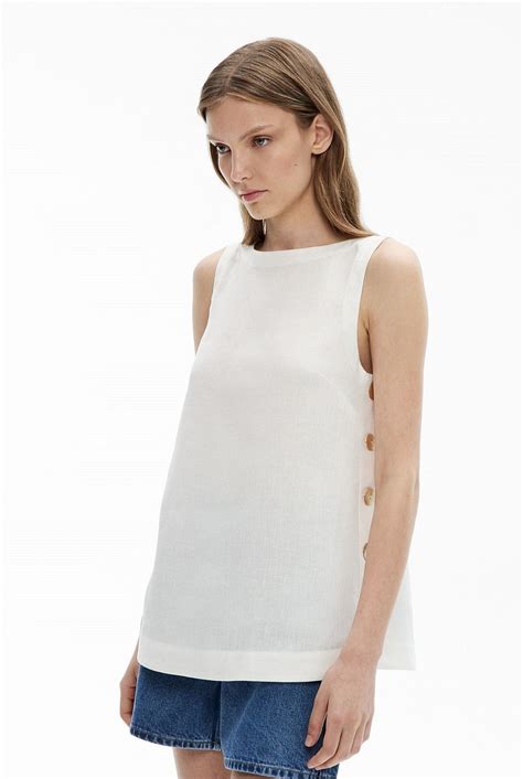 Fresh White Button Side Top Womens Sleeveless Tops Witchery