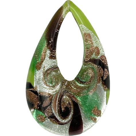 Authentic Murano Glass Lampwork Teardrop Silver And Green With