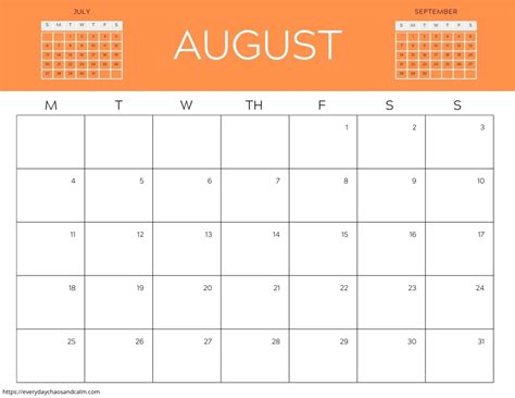 August Printable Calendar 2025 King Printables