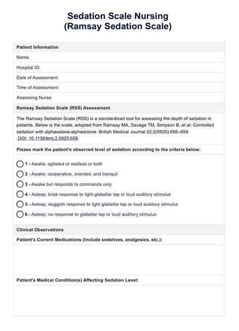 Sedation Scale Nursing Ramsay Sedation Scale