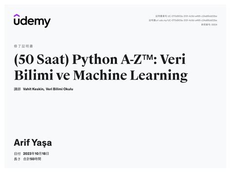 Arif Yaşa On Linkedin Udemy Course Completion Certificate
