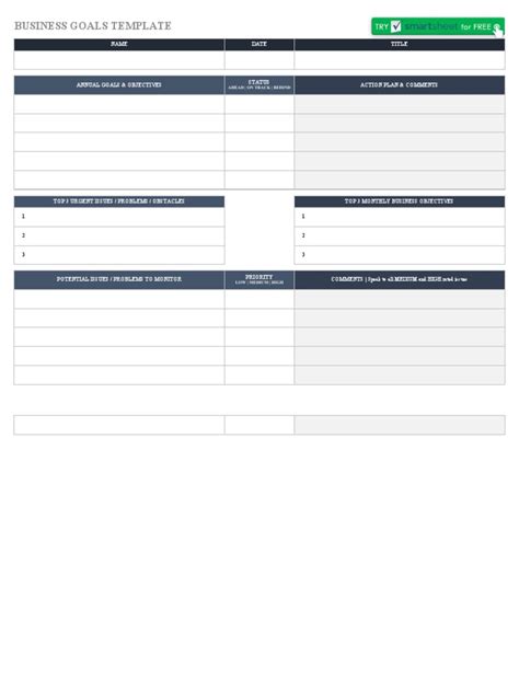 Business Goals Planning Template Pdf