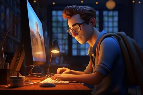 Premium Photo Creating A Cartoonlike Portrayal Of A Man Diligently Working On A Computer