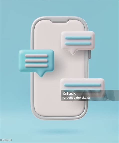 텍스트 라인 채팅 메시지 3d 벡터 볼륨 전화 디스플레이 대화 구름이 있는 말풍선이 있는 모바일 스마트폰 3차원 형태에 대한 스톡 벡터 아트 및 기타 이미지 Istock