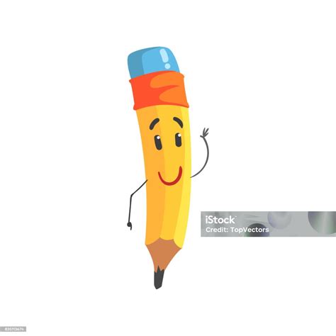 친절 하 게 만화 귀여운 노란색 연필 문자 인간 답게 재미 있는 연필 벡터 일러스트 레이 션 교육에 대한 스톡 벡터 아트 및 기타 이미지 Istock