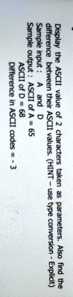 SOLVED Display The ASCII Value Of 2 Characters Taken As Parameters