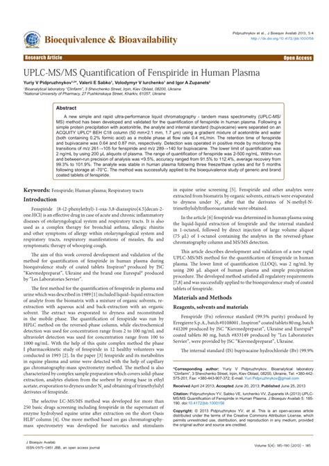 Pdf Uplc Msms Quantification Of Fenspiride In Human Plasma