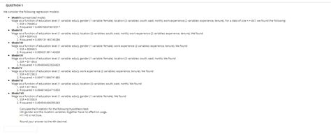 Solved QUESTION We Consider The Following Regression Chegg