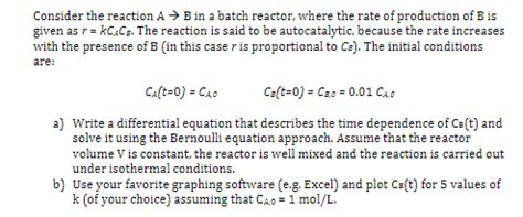 Solved Consider The Reaction AB In A Batch Reactor Where Chegg