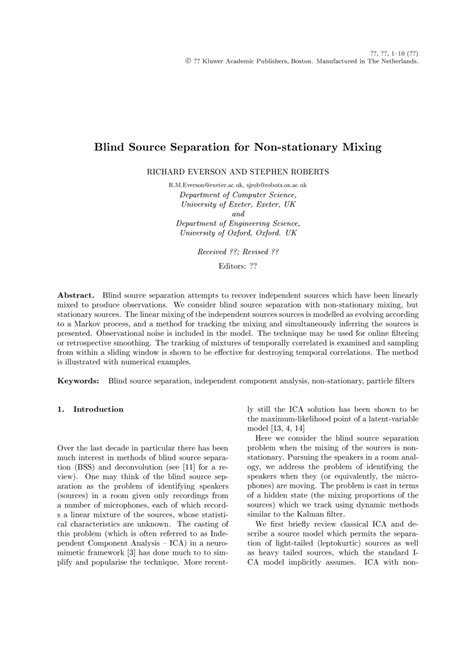Pdf Blind Source Separation For Non Stationary Mixing