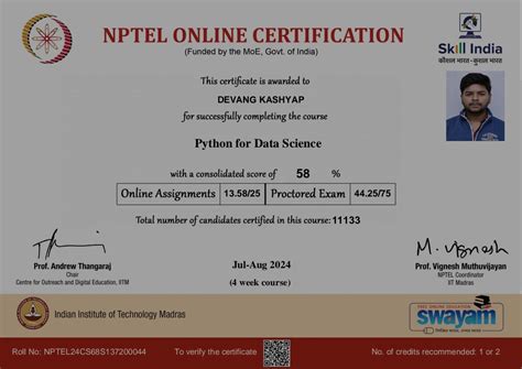 Completed The Python For Data Science Course By Nptel And Iit Madras This Devang Kashyap