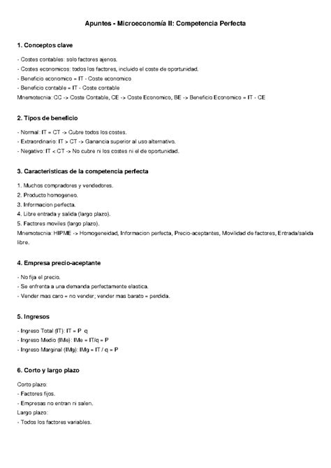 Microeconomía Ii Resumen De Fórmulas Y Conceptos Clave Studocu