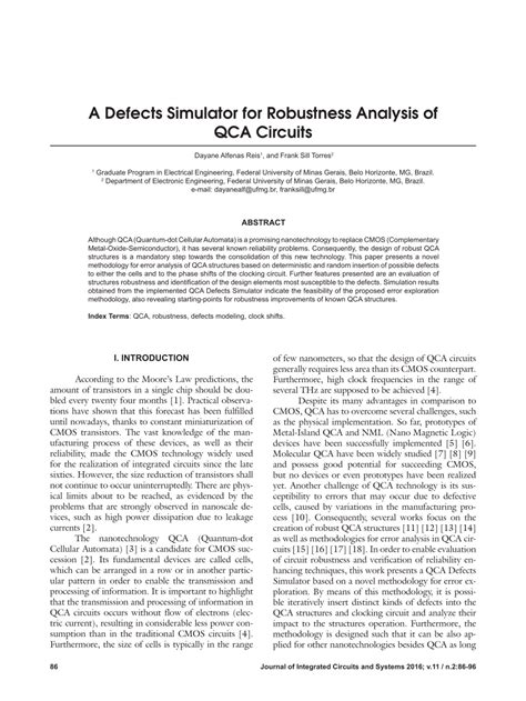 Pdf A Defects Simulator For Robustness Analysis Of Qca Circuits