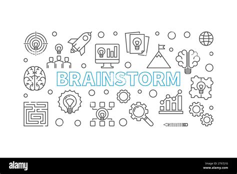 Brainstorm Outline Horizontal Illustration Vector Brainstorming Concept Banner In Thin Line
