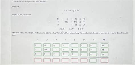 Solved Consider The Following Maximization