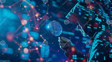 Cyber Detective Analyzing Data With Magnifying Glass Stock Image