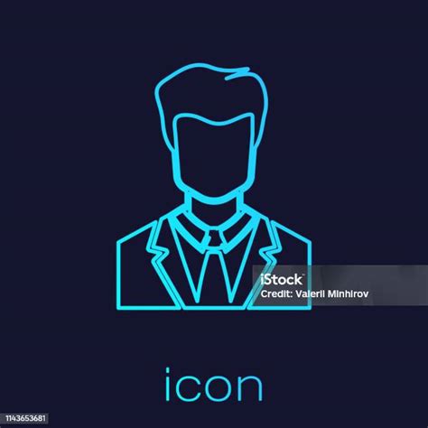 비즈니스 정장 라인 아이콘 파란색 배경에 고립에서 남자의 청록색 사용자 비즈니스 아바타 기호사용자 프로필 아이콘입니다 남성 사용자 기호입니다 벡터 일러스트 경영자에 대한