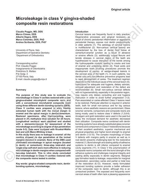 Pdf Microleakage In Class V Gingiva Shaded Composite Resin Restorations