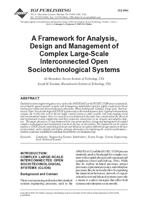 Pdf A Framework For Analysis Design And Management Of Complex Large Scale Interconnected Open