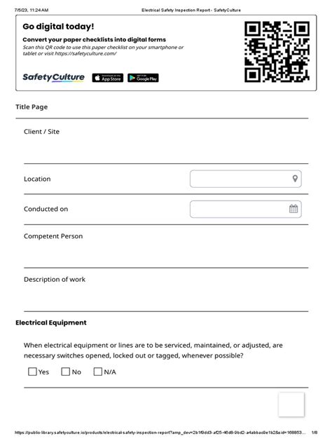 Electrical Safety Inspection Report Safetyculture Pdf Electrical