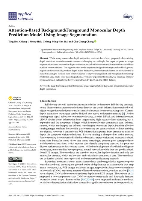 Pdf Attention Based Backgroundforeground Monocular Depth Prediction Model Using Image