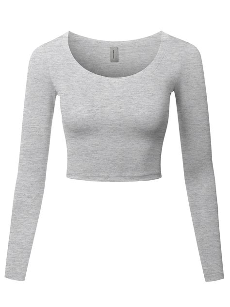 Fashionoutfit Womens Made In Usa Basic Casual Solid Stretchable Scoop Neck Long Sleeve Crop Top