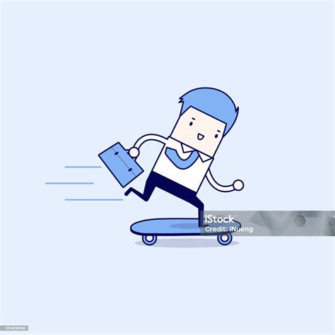 서류 가방과 스케이트 보드에 사업가 만화 캐릭터 얇은 선 스타일 벡터 개념에 대한 스톡 벡터 아트 및 기타 이미지 개념 개념과 주제 거리 Istock