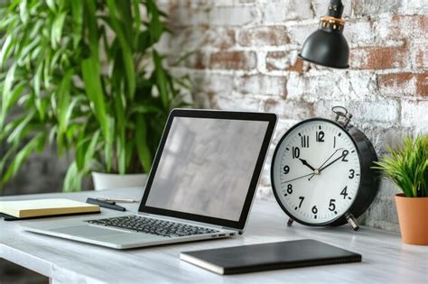 A Laptop Computer Sitting On Top Of A White Desk Premium Ai Generated Image