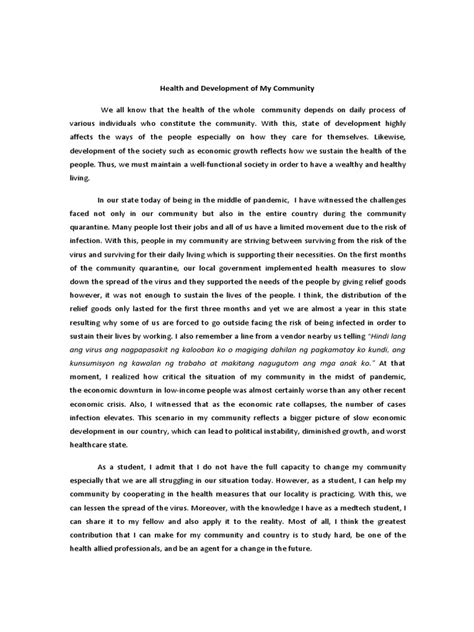 Cph Health And Development Of My Community Pdf Pandemic Infection