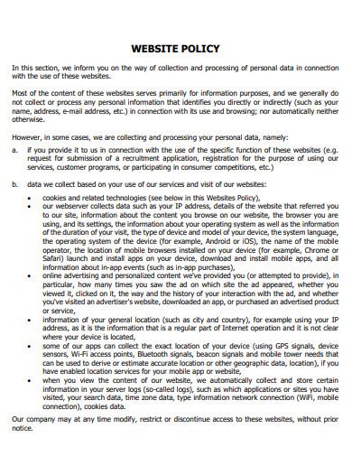 FREE Website Policy Samples In PDF MS Word Pages Google Docs Outlook