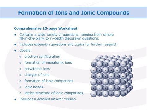 Formation Of Ions And Ionic Compounds Worksheet Teaching Resources