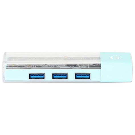 Manhattan 4 Port Usb 3 0 Type C A Combo Hub In Clear And Teal