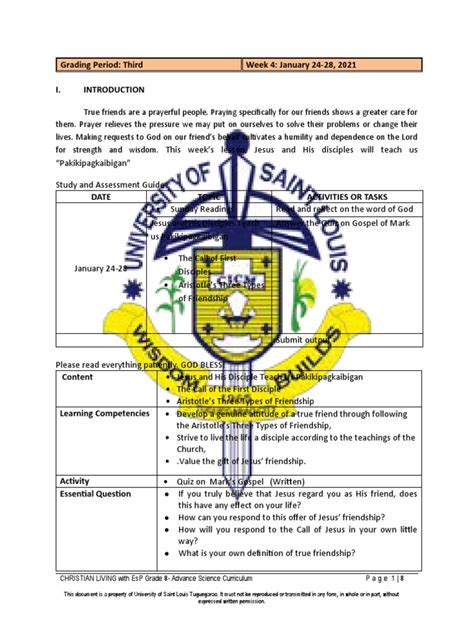 Cl G8 Week 4 3rd Grading Pdf Jesus Disciple Christianity