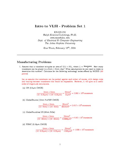 PS1 Solutions Intro To VLSI Problem Set 1 EN Ralph Etienne Cummings Ph Retienne Jhu Dept