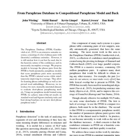 From Paraphrase Database To Compositional Paraphrase Model And Back Acl Anthology
