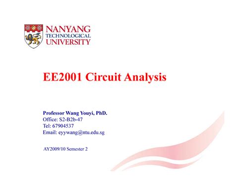 Circuit Analysis Lecture Notes For Ee2001 Ntu Year 2016 2017 Semester 1