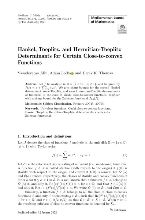 Pdf Hankel Toeplitz And Hermitian Toeplitz Determinants For Certain Close To Convex Functions
