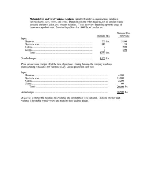 Materials Mix And Yield Variance Analysis Q Pdf Wax Candle