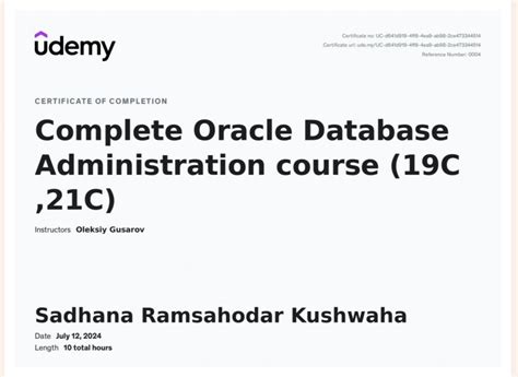 Sadhana Kushwaha On Linkedin Im Thrilled To Share That Learning Oracle Database With Udemy