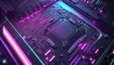 Premium Photo A Close Up Of A Computer Chip With Purple And Blue Lights