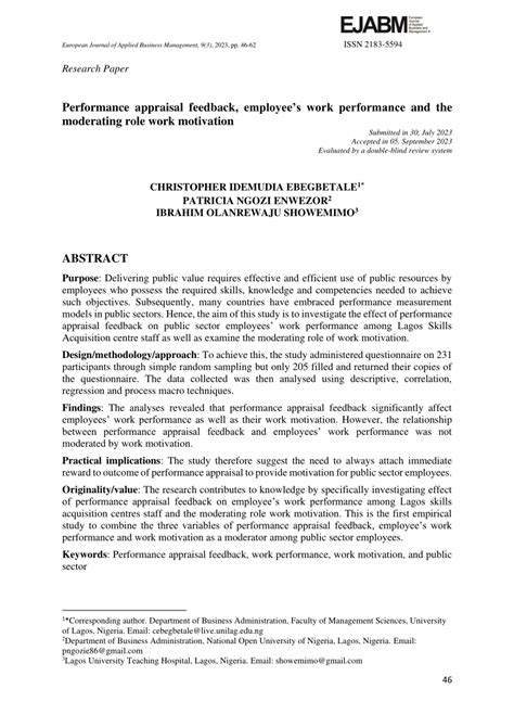 Pdf Performance Appraisal Feedback Employees Work Performance And The Moderating Role Of